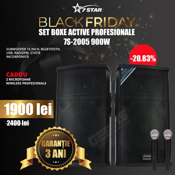 Set Boxe Active Profesionale 2005 900W, Subwoofer 15 INCH, Bluetooth ...